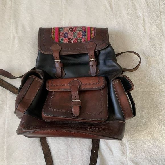 Vintage | Bags | Vintage Heavytooled Leather Festival Boho Backpack ...
